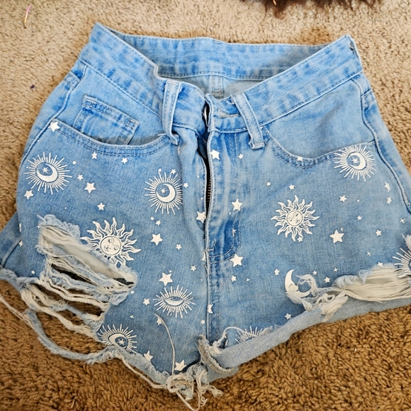 Shorts | Ripped Jean Shorts With Space Design Light Blue | Poshmark